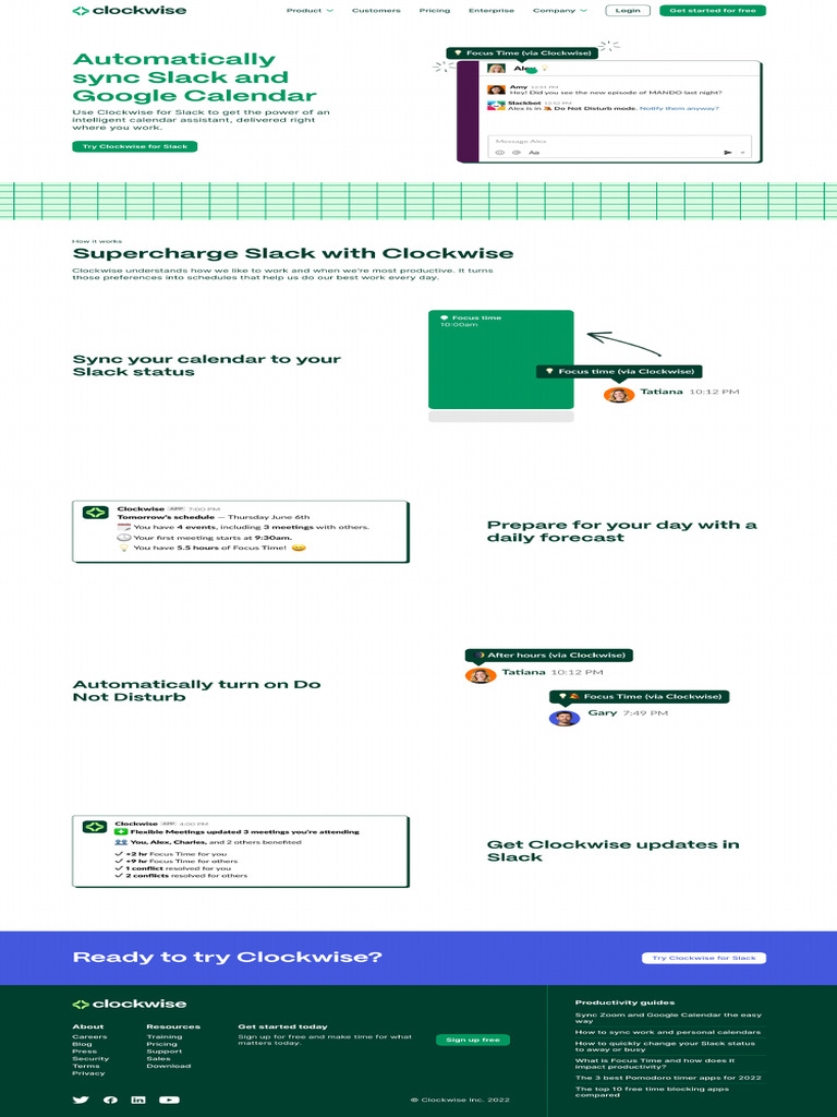 Clockwise - Features - Slack Integration | PDF