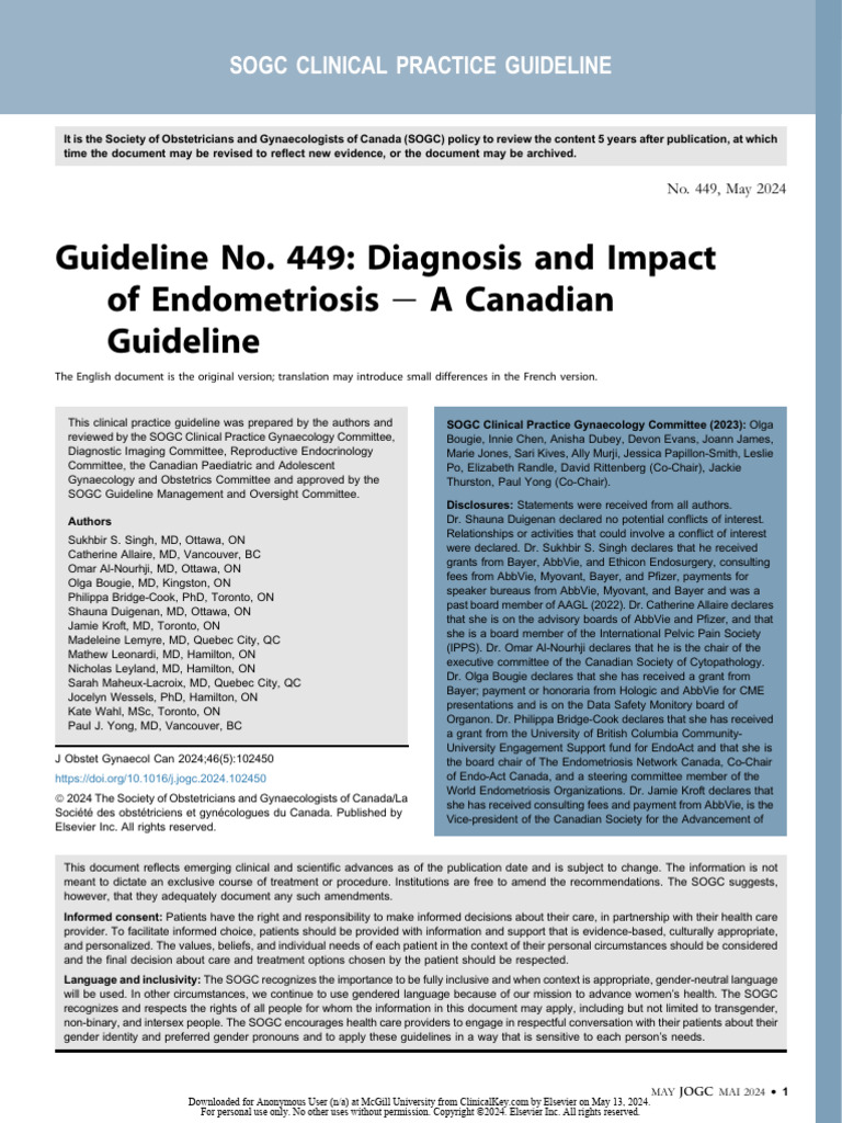 SOGC Guideline on Endometriosis Diagnosis | PDF | Medical Diagnosis ...