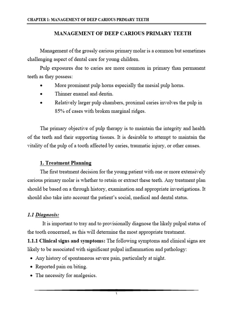 Chapter 1 Management of Deep Carious Primary Teeth | PDF | Dental Anatomy | Tooth