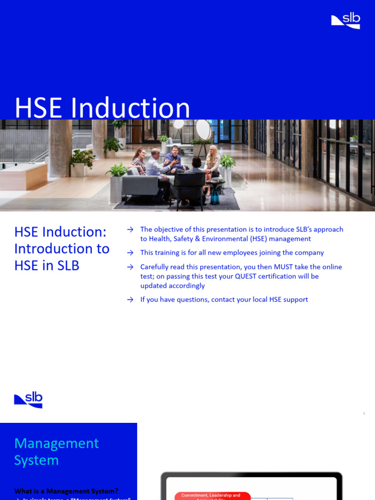 SLB HSE Induction Training Overview | PDF | First Aid | Risk