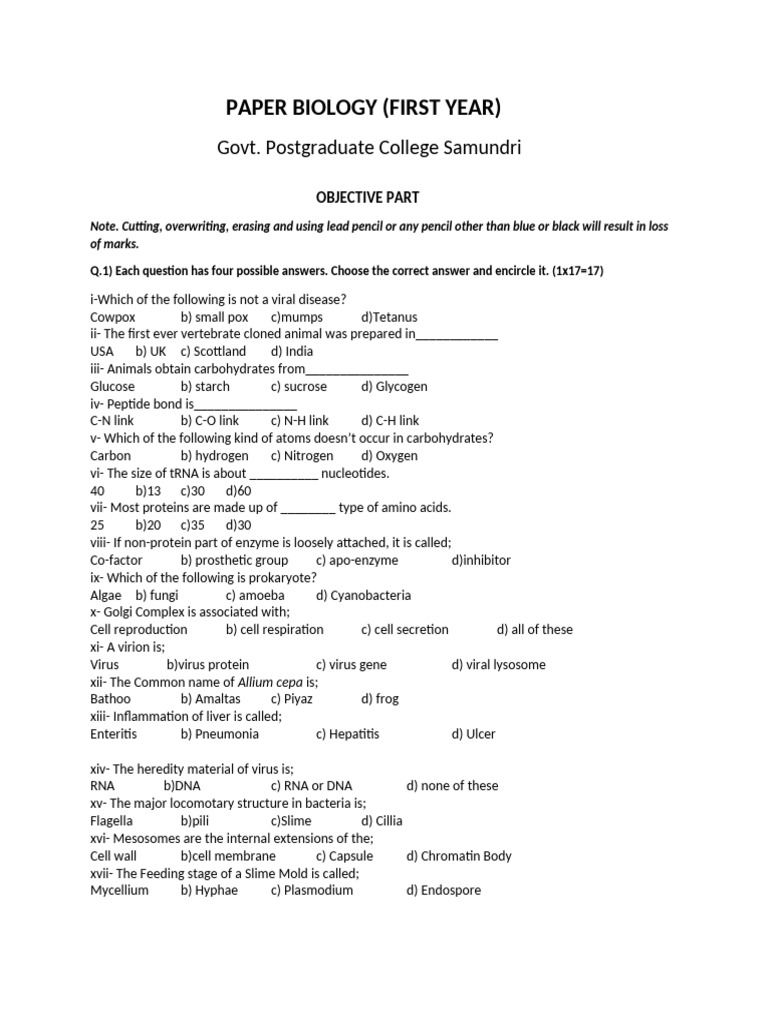 First Year Biology Exam Questions | PDF | Bacteria | Cell (Biology)