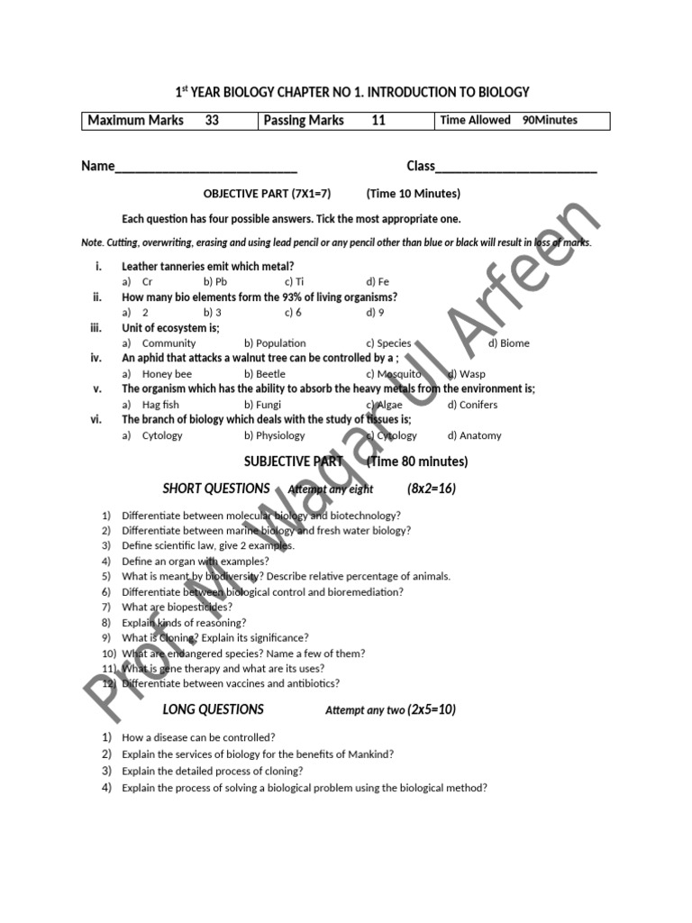 1st YEAR BIOLOGY CHAPTER NO 1 | PDF | Biology | Life Sciences