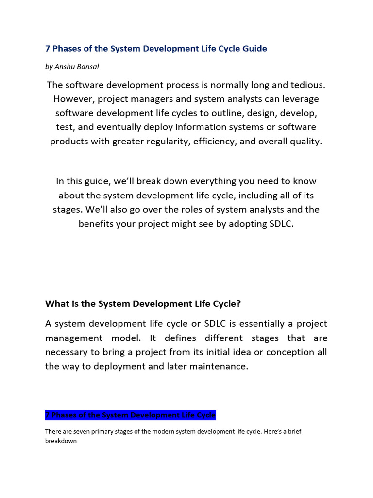 7 Phases of The System Development Life Cycle Guide | PDF | Software ...
