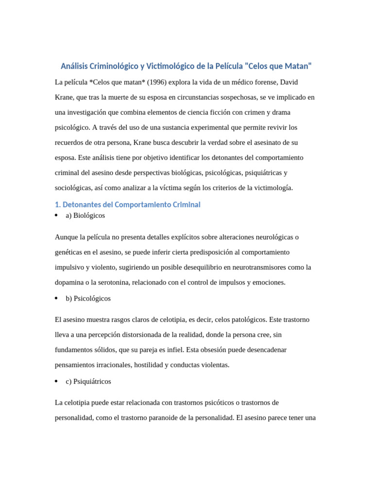 Analisis Extendido Celos Que Matan | PDF | Victimologia | Violencia