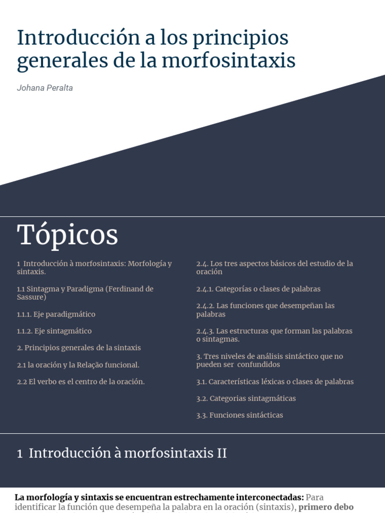 Aula Principios Morfosintaxis SLIDES JOHANA | PDF | Oración (Lingüística) | Sintaxis