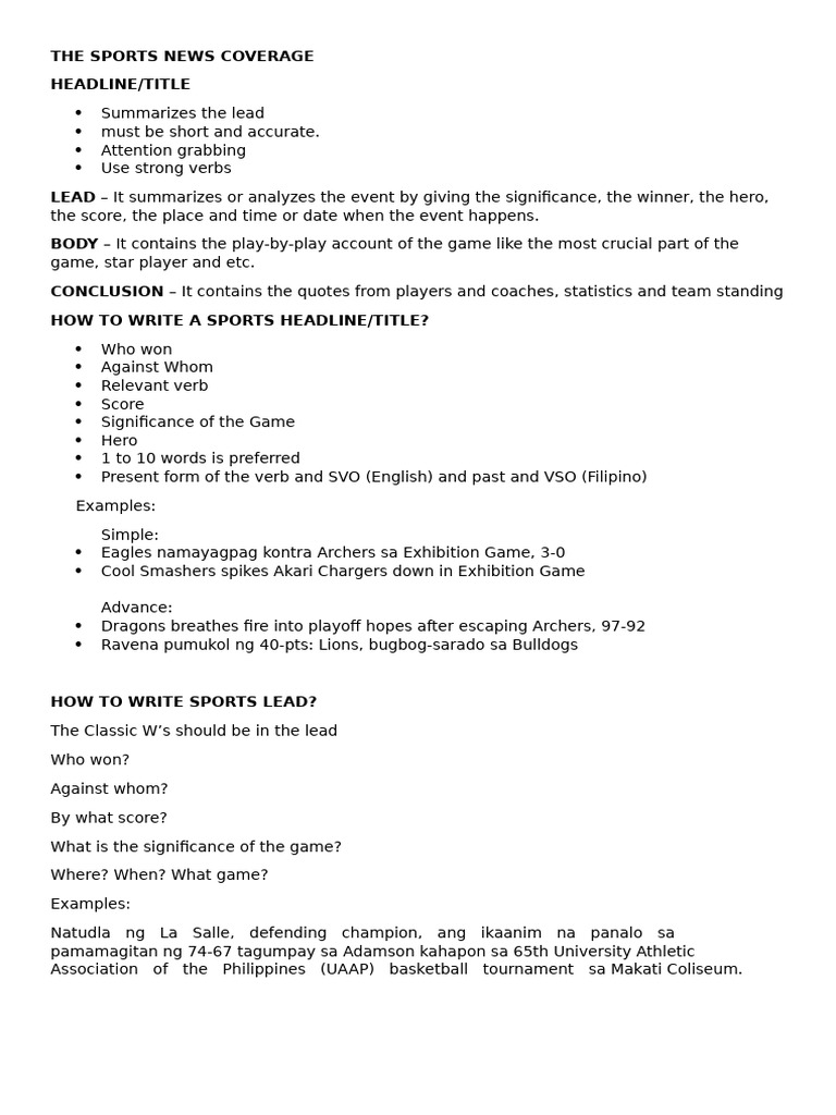 Writing Effective Sports News Coverage | PDF | Volleyball | Sports