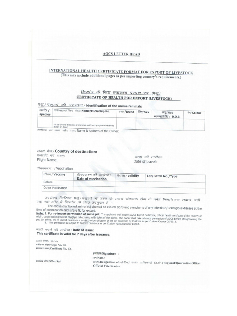 Format Export Certificate of Livestock and Livestock Product | PDF
