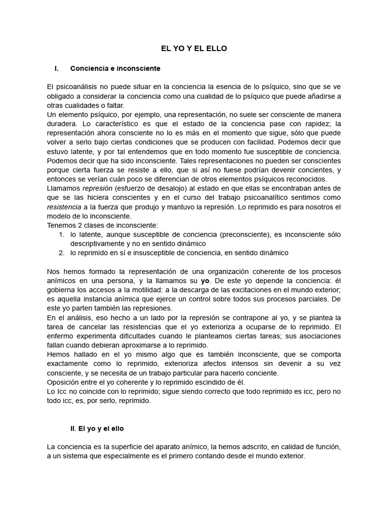 El Yo y El Ello | PDF | Mente inconsciente | Complejo de Edipo