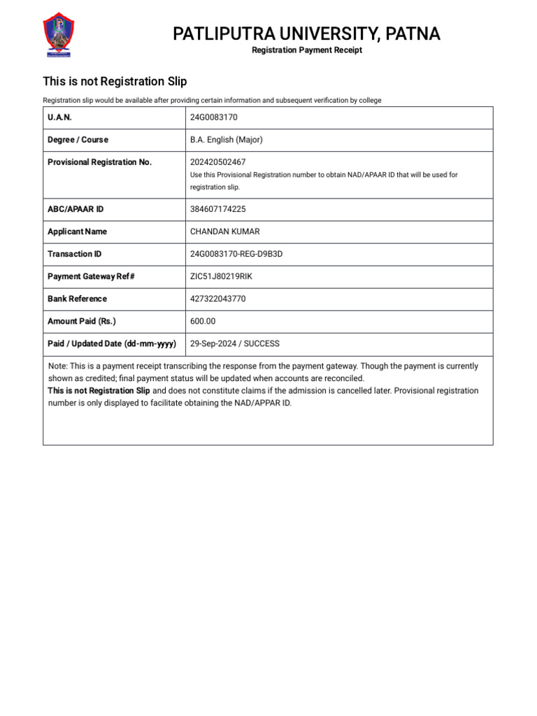 Ppu Registration Slip | PDF