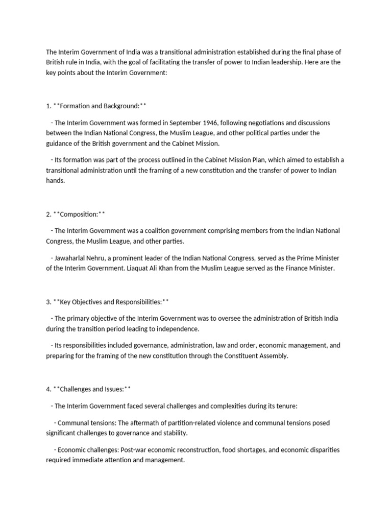 Interim Government and Power Transfer | PDF | All India Muslim League ...