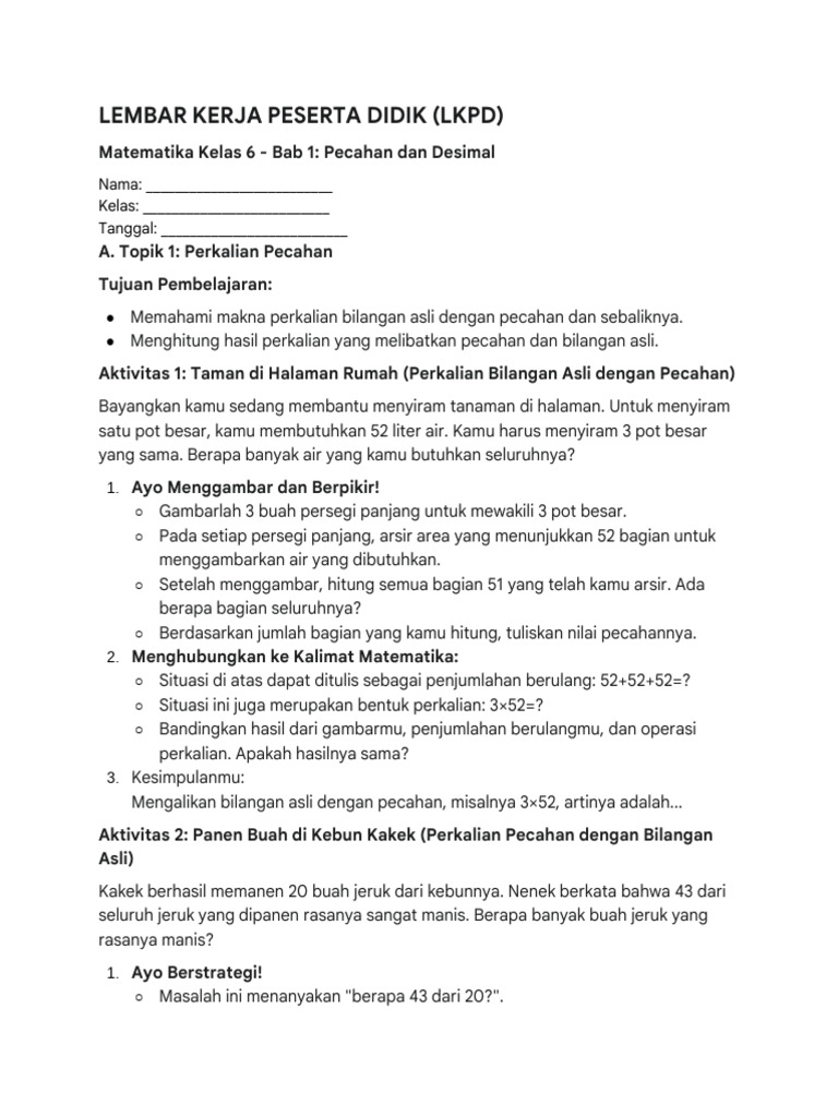 LKPD - 6 - MTK - Bab 1 | PDF