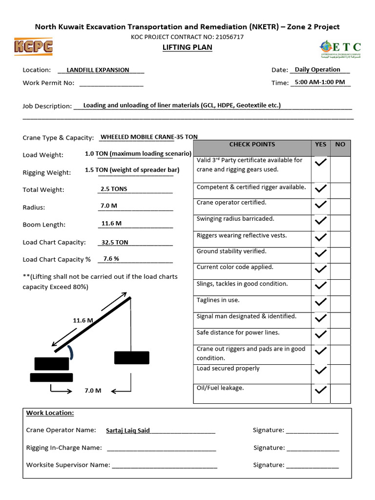 Lifting Plan for NKETR Zone 2 Project | PDF | Crane (Machine)