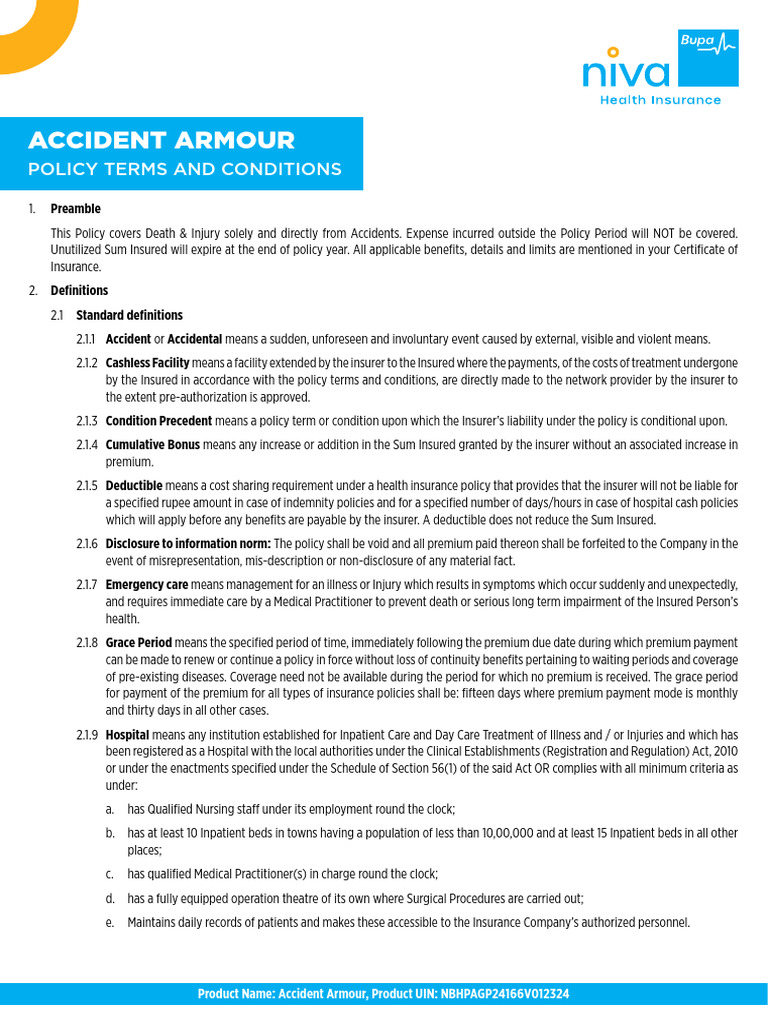 Accident Armour Policy Wording | PDF | Insurance | Intensive Care Unit