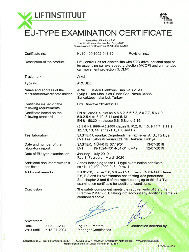 ARCUBE EU-Type Examination Certificate | PDF