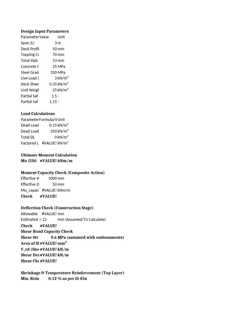 Steel Deck Slab Design Parameters | PDF
