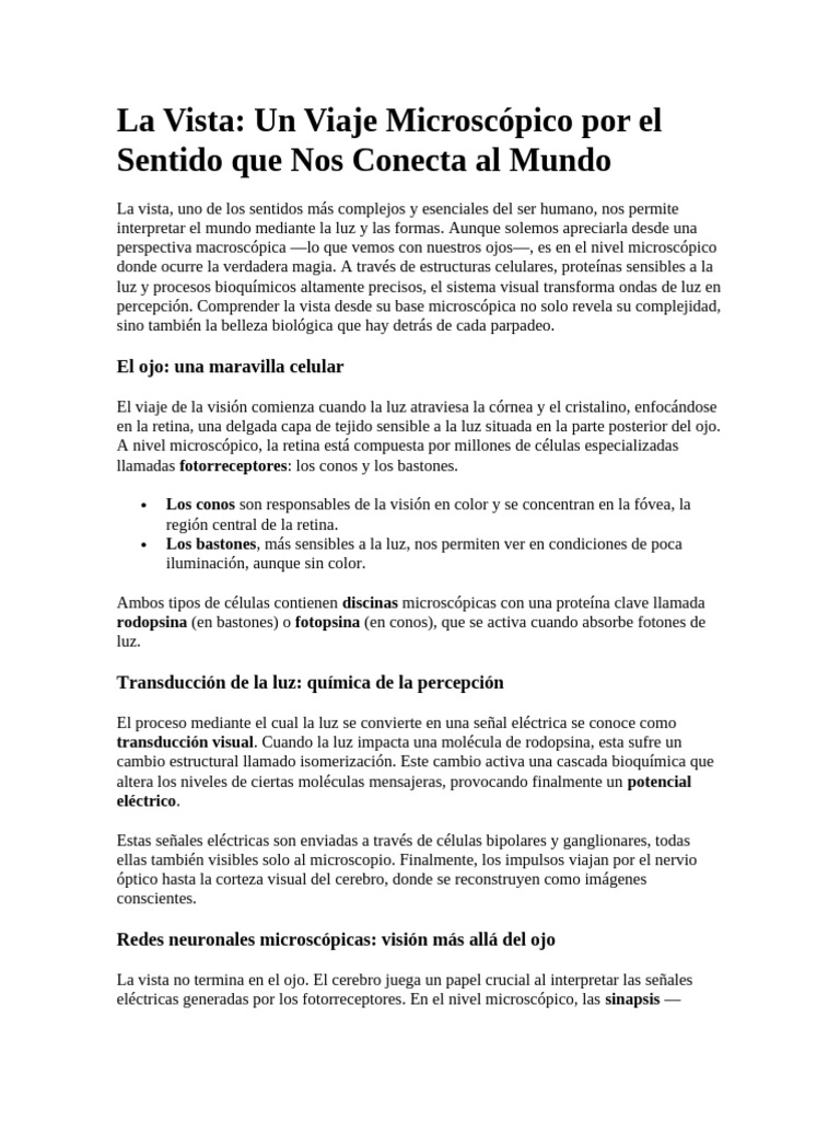 La Vista EN SU FORMA MICROSCOPICA VIDA.. | PDF | Percepción visual | Ojo