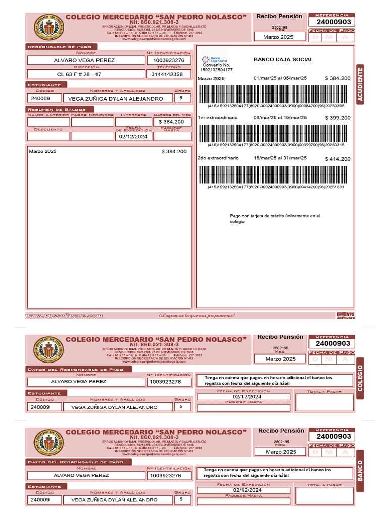 Información de Pago Escolar y Recibos | PDF | Bancario | Servicios ...