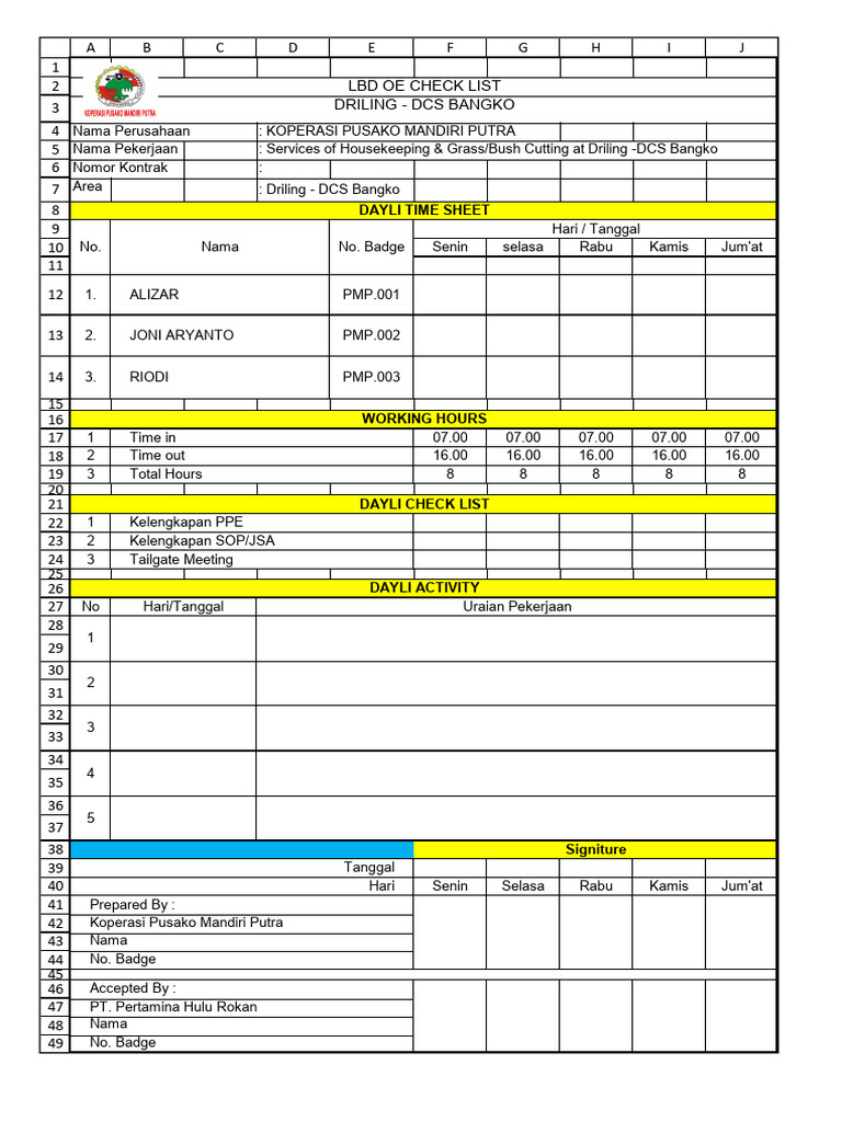 Housekeeping & Grass Cutting Checklist | PDF