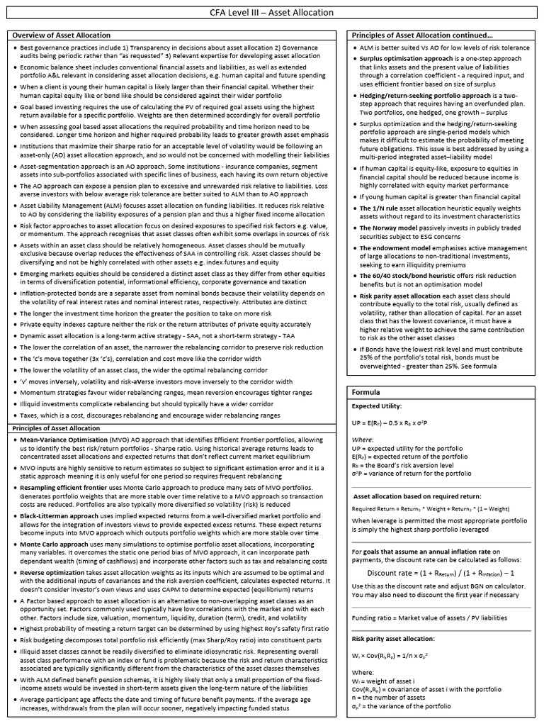 2-Pager - Asset Allocation | PDF | Financial Risk | Asset Allocation