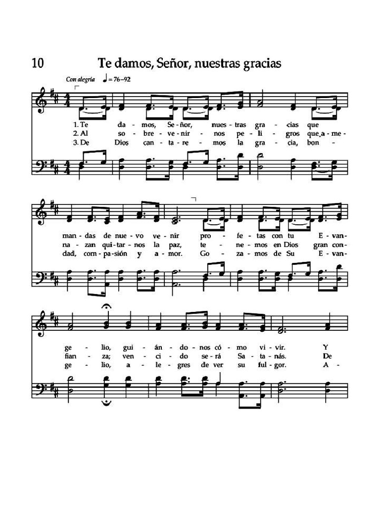 Te Damos Señor, Nuestras Gracias (Himno Sud) | PDF
