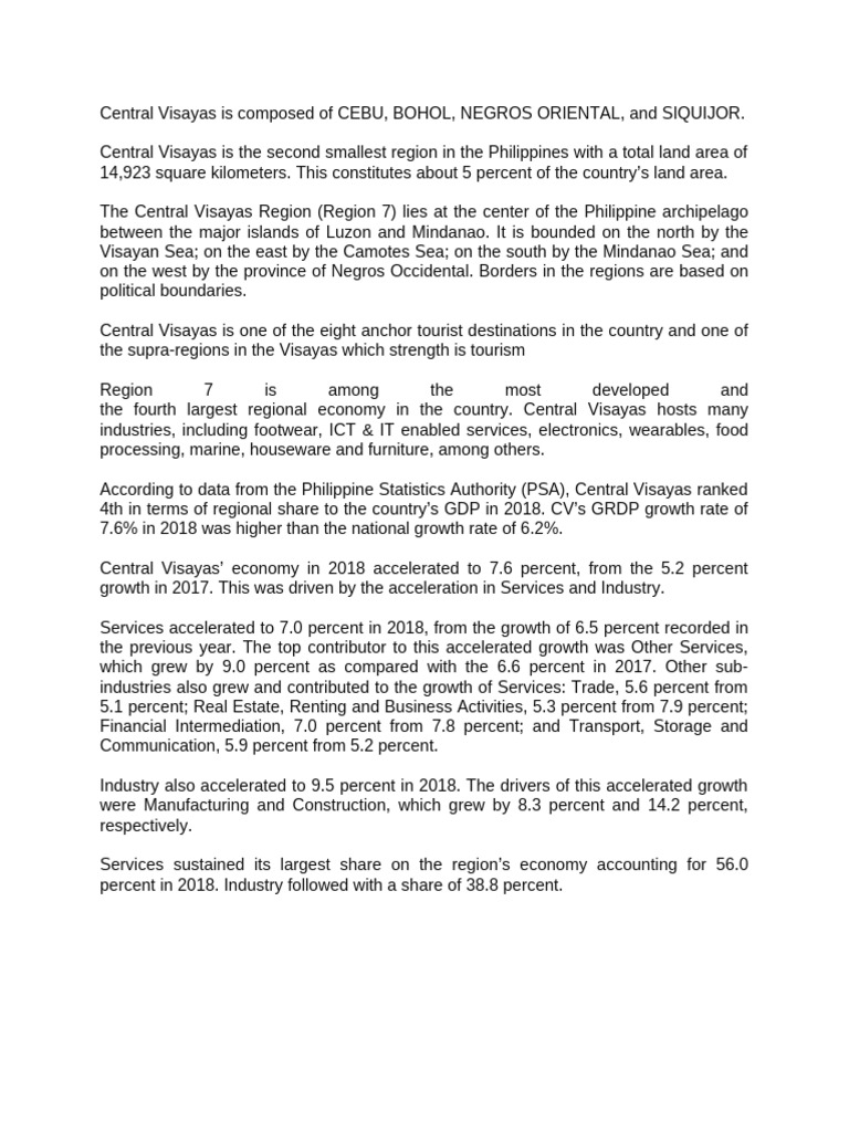 Central Visayas: Cebu's Economic and Cultural Hub | PDF