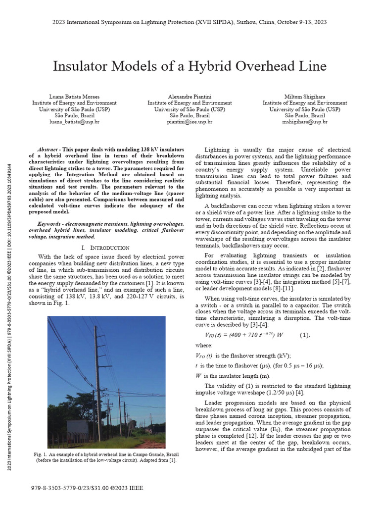 Insulator Models of A Hybrid Overhead Line | PDF | Insulator ...
