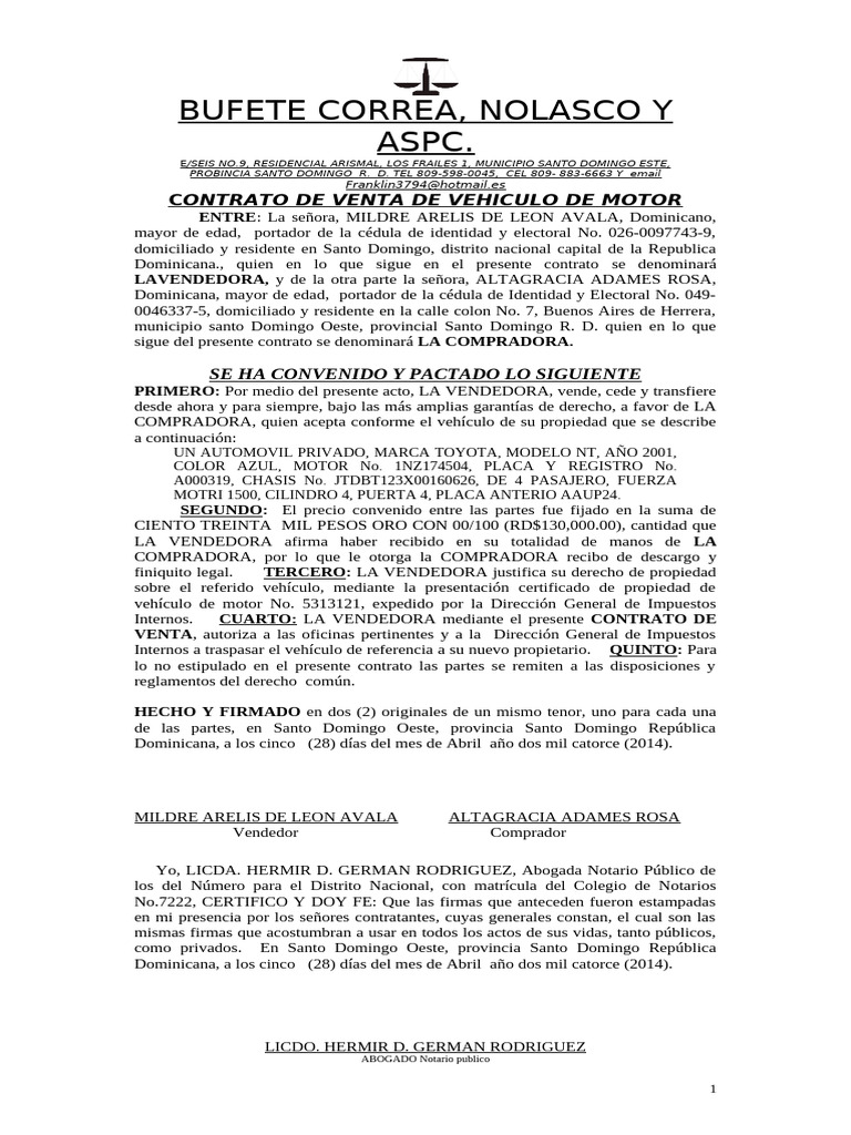 CONTR Altagracia Adames | PDF | República Dominicana | Coche