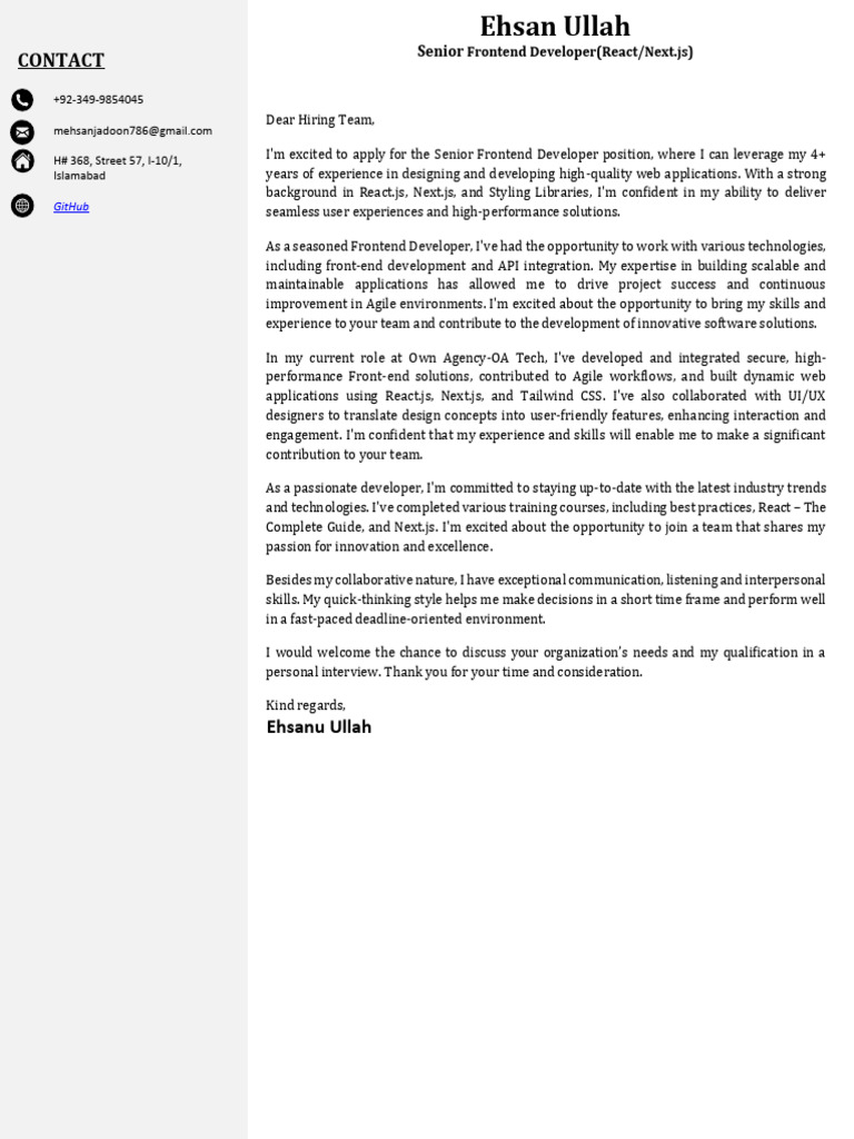 Ehsan Cover Letter Compressed | PDF | Software Development | Software Engineering