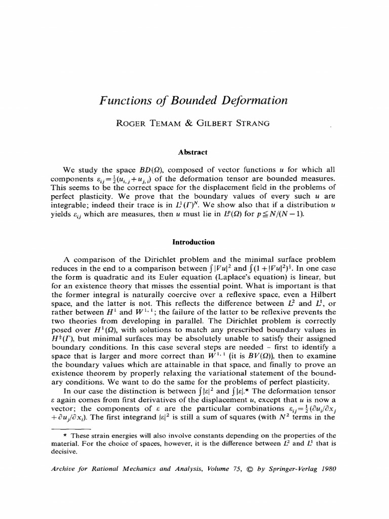 1980 - Function of Bounded Deformation | PDF | Function (Mathematics) | Mathematical Concepts