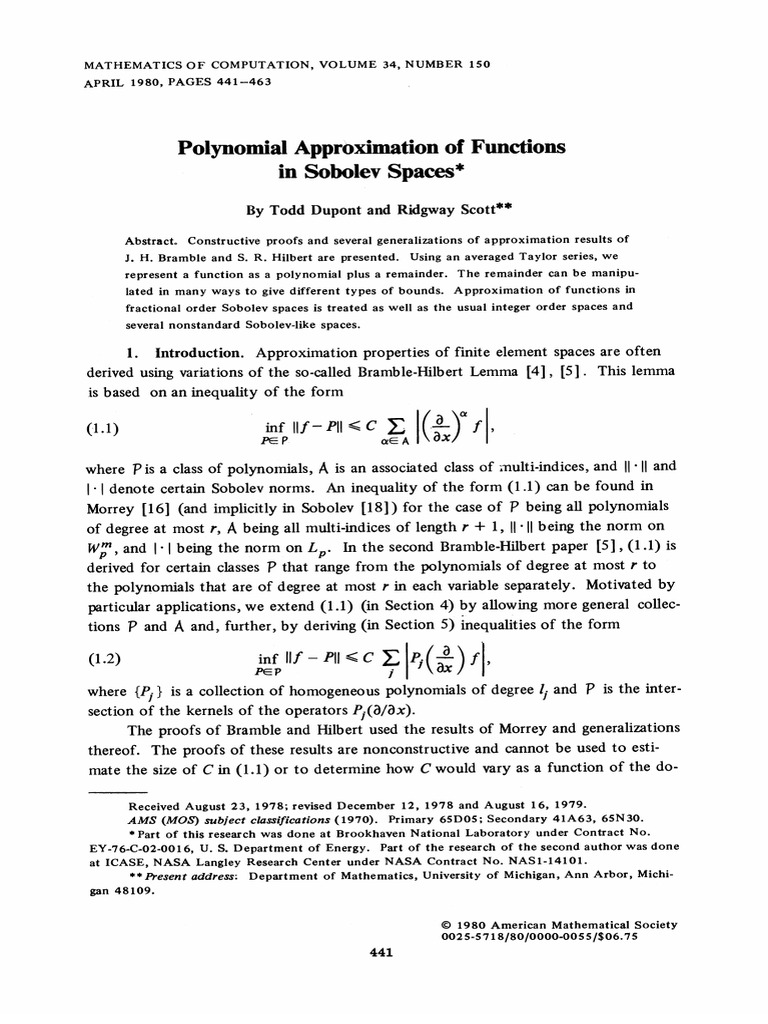 1980 - Polynomial Approximation of Functions in Sobolev Spaces | PDF | Polynomial | Algebra