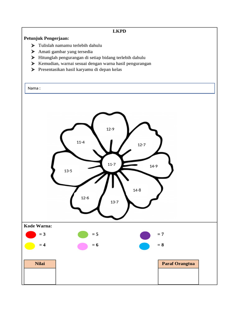 LKPD Matematika Pengurangan Kelas 1 | PDF