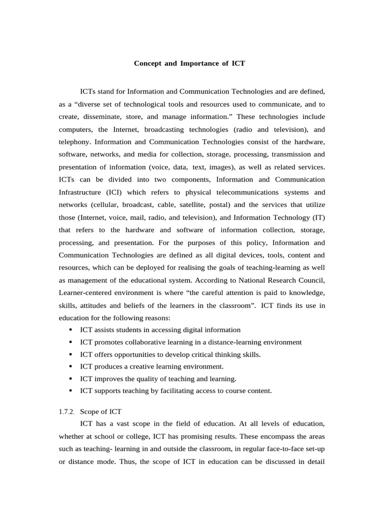 Concept and Importance of ICT | PDF | Educational Technology ...