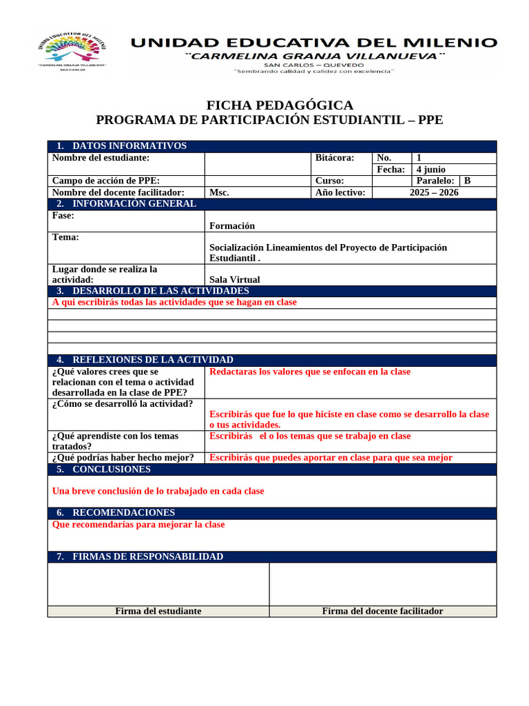 Ficha Pedagógica Ppe | PDF