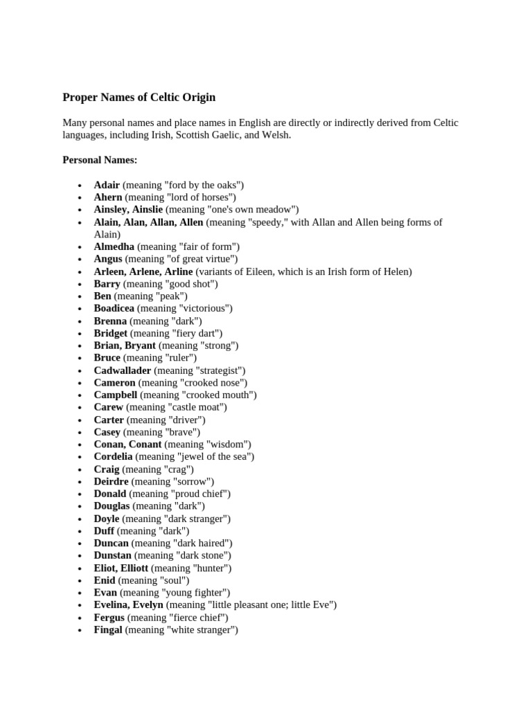 Proper Names of Celtic Origin | PDF | Celts | British Legendary Characters