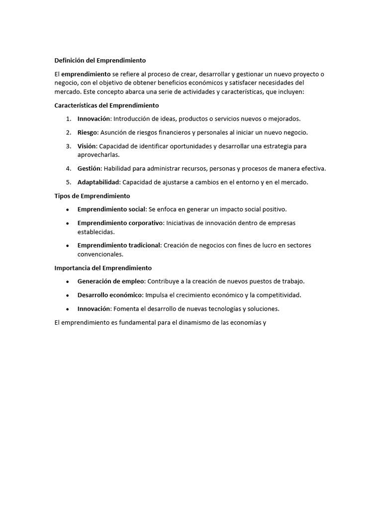 Definición Del Emprendimiento Completo | PDF