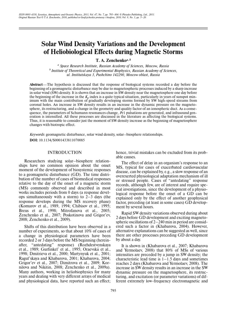Solar Wind Density Variations and The Development of Heliobiological ...