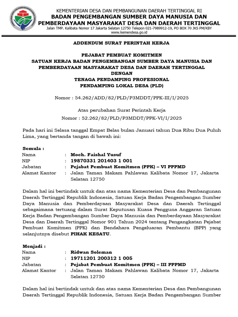 Master File Adendum Pld-Surat Perjanjian Kerja TPP 2025 Edit Final | PDF
