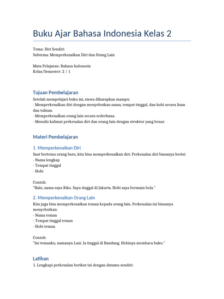Memperkenalkan Diri dalam Bahasa Indonesia | PDF