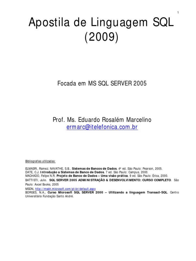 Apostila Linguagem Sql Sql Linguagem De Programação