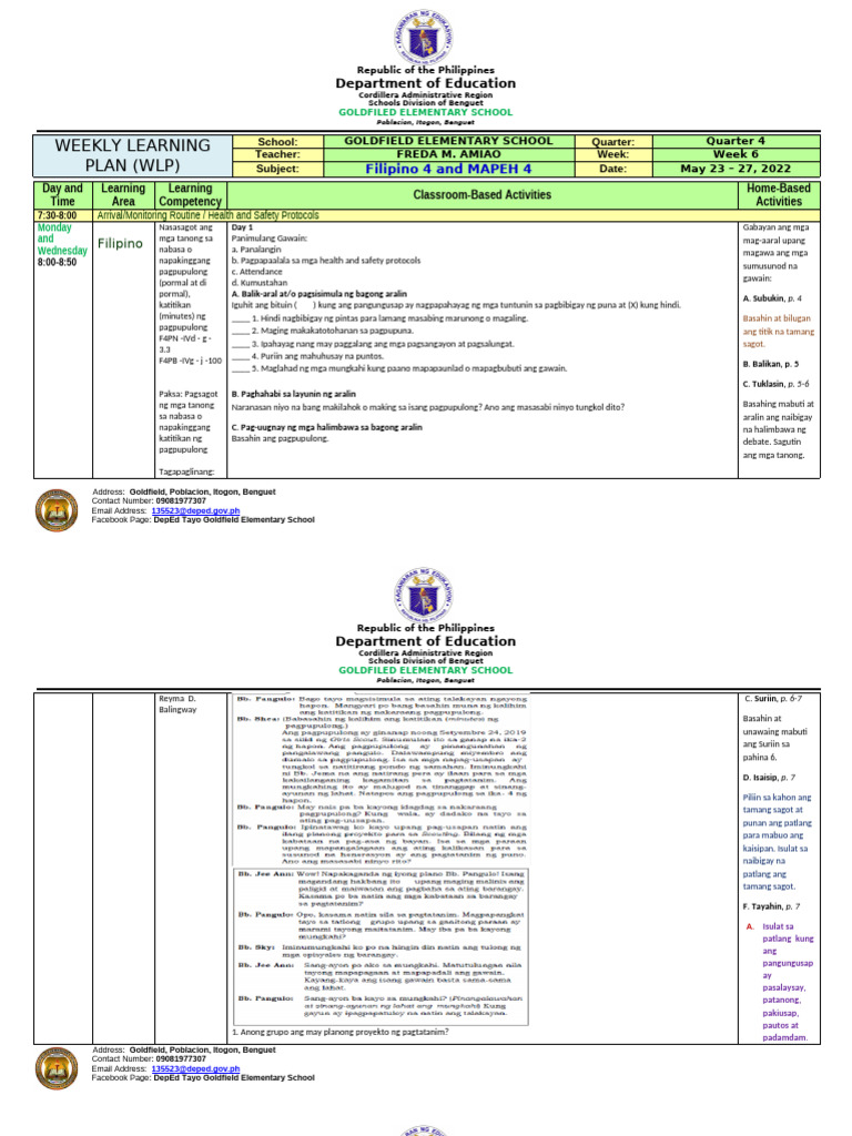 Q4 WLP G4 and Study Guide Week 6 | PDF