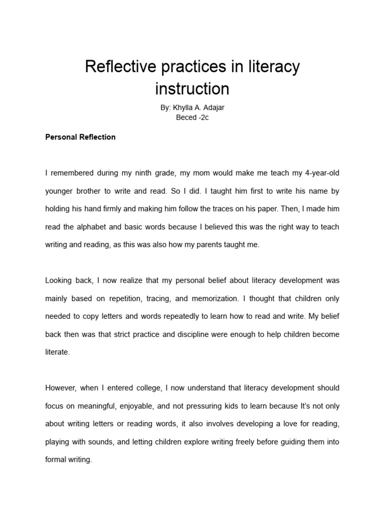 Reflective Practices in Literacy Instruction | PDF | Literacy | Learning