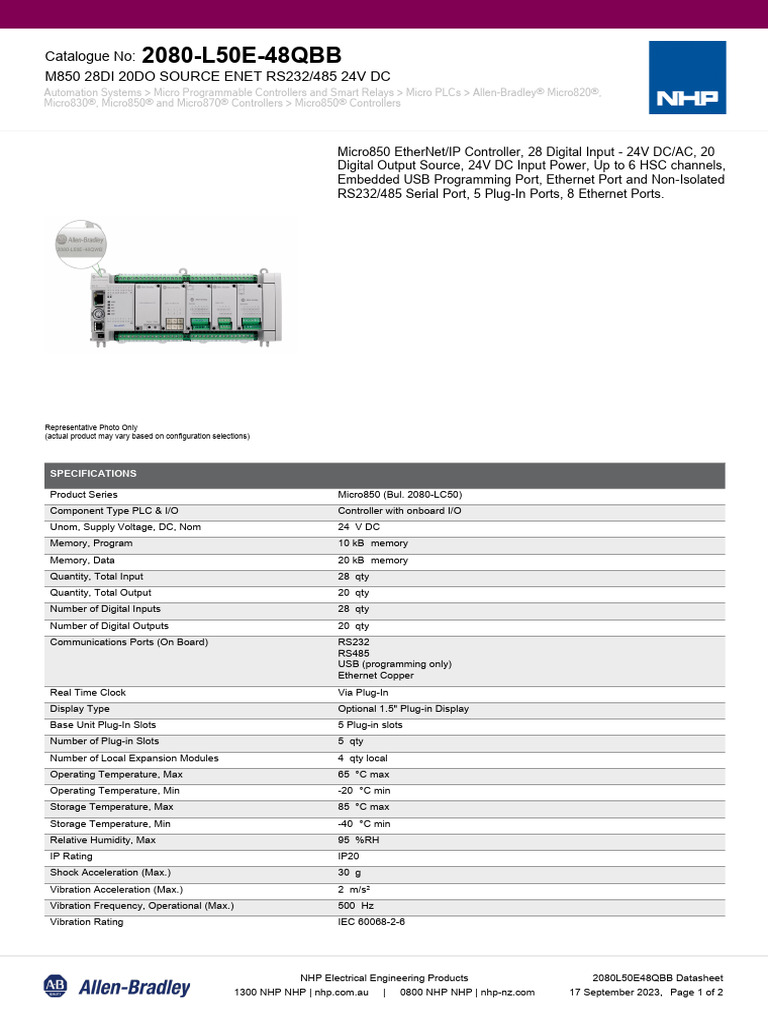 Micro850 2080-L50E-48QBB Datasheet | PDF | Programmable Logic ...