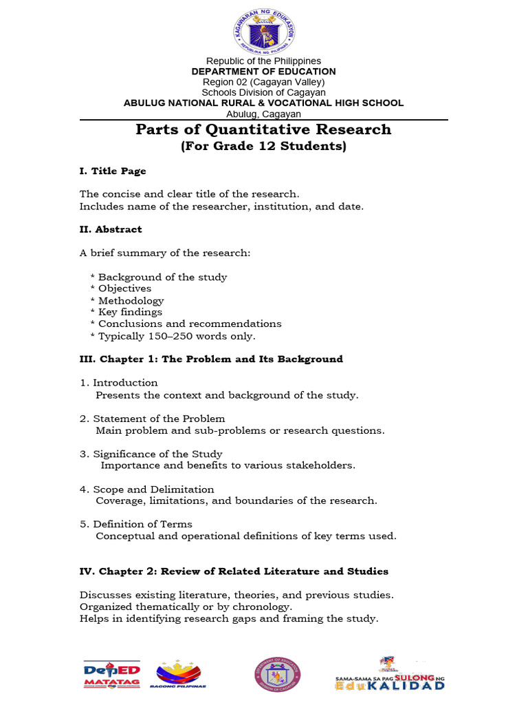 Practical Research 2 - Parts of Quantitative Research | PDF | Data ...