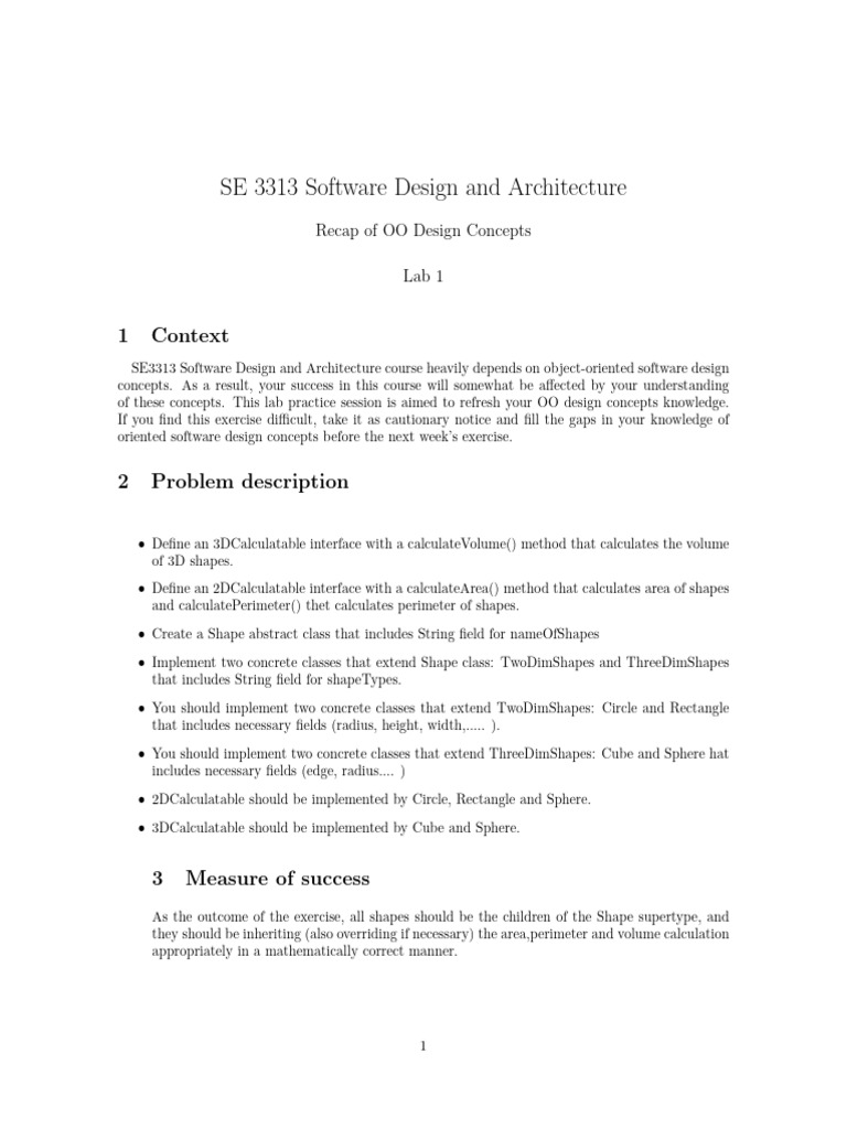 SE 3313 Lab: OO Design Concepts | PDF