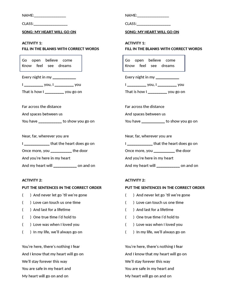 Singing Worksheet | PDF