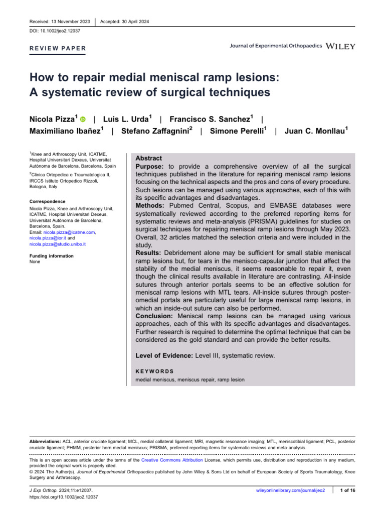 How To Repair Medial Meniscal Ramp Lesions: A Systematic Review of ...