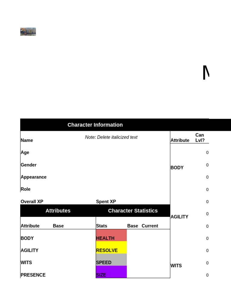 Made in Abyss TTRPG Character Sheet v0.3.7 | PDF | Role Playing Games