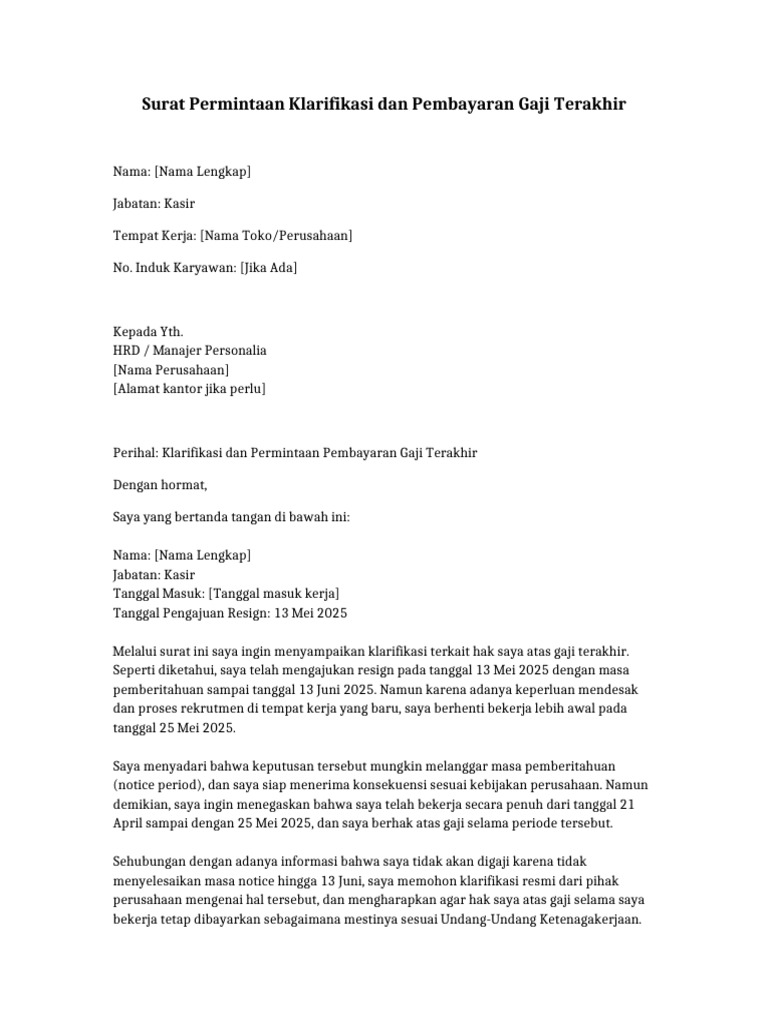 Surat Klarifikasi Gaji Terakhir | PDF