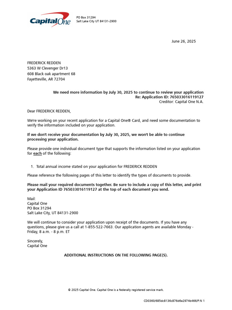 Capital One Application Documentation Request | PDF | Payments