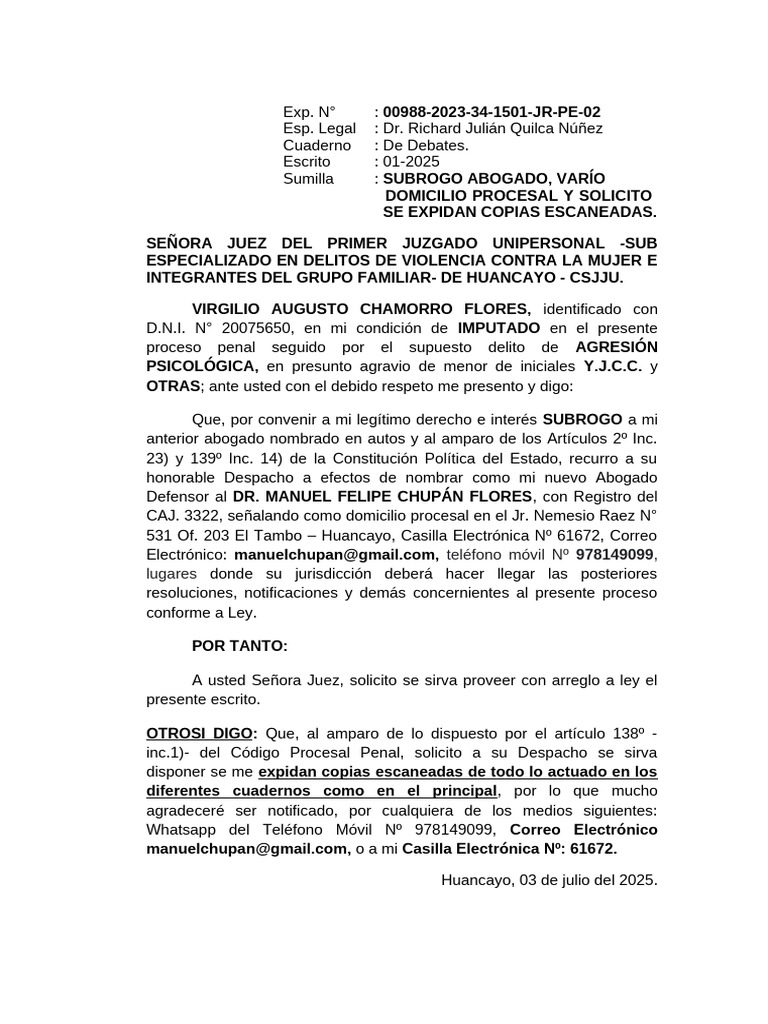 Subrogo Abogado - Virgilio Augusto Chamorro Flores | PDF